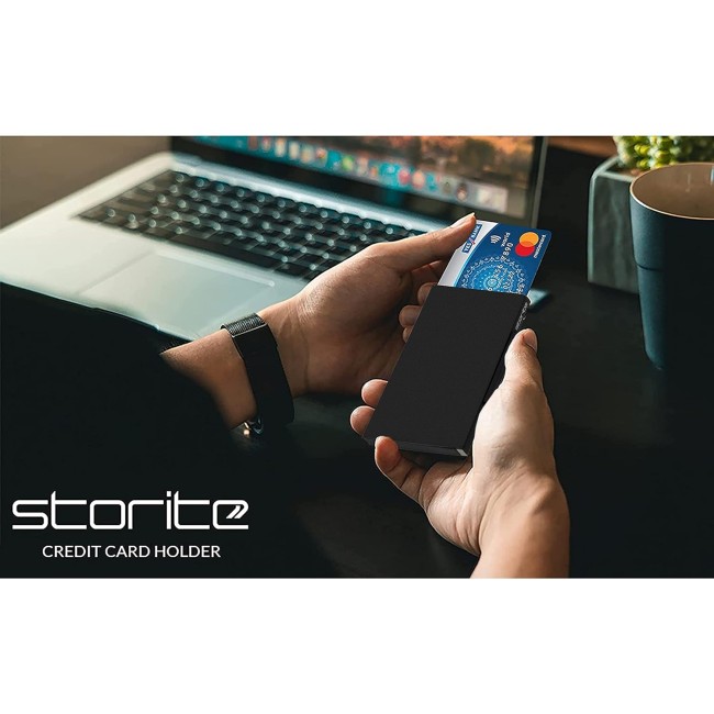 Storite Black Metal RFID Blocking Aluminium Pop Up Slim Credit Or Debit ...