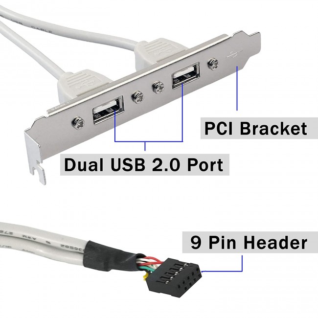 RiaTech USB 2.0 Header - Dual 9 pin Header to 2 Ports USB 2.0 Female ...