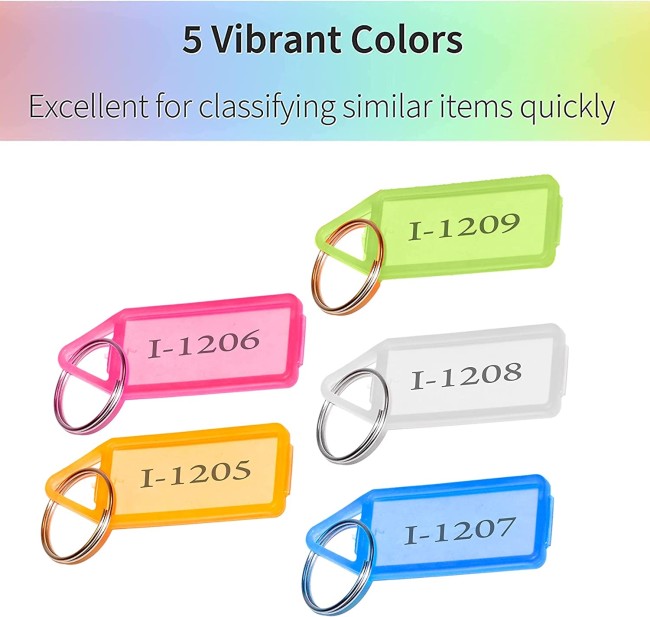 SNDIA Multicolor Keyring & Keychain with Name Tag Labels (PACK OF 100)