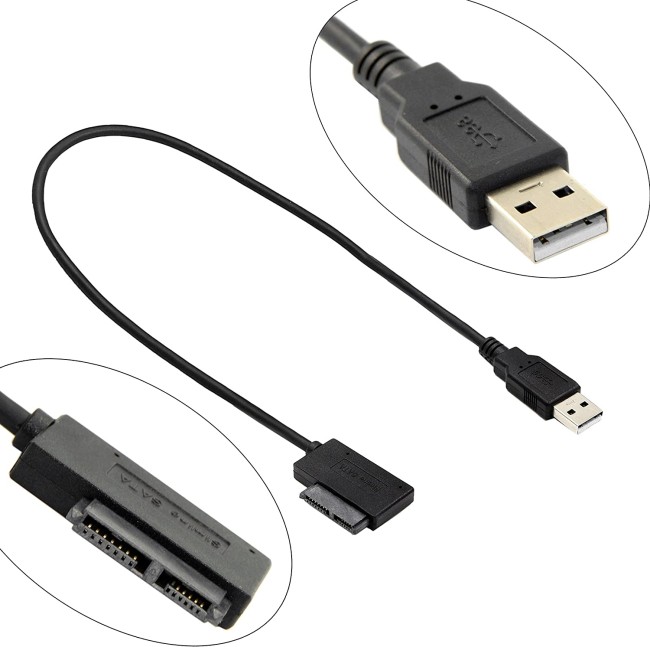 USB 2.0 to 7+6 13 Pin SATA Laptop & CD/DVD ROM Optical Drive Adapter Cable