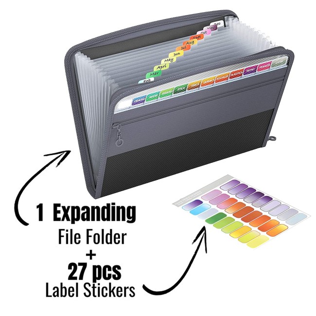 NISUN 13 Pocket Expanding File Folder with Sticky Labels, Accordion ...