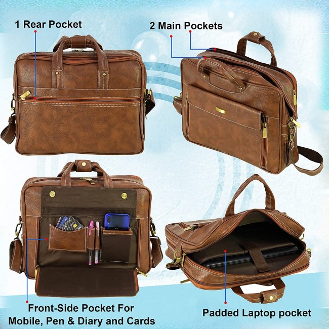 Storite PU Leather 15.6 Inch Laptop Shoulder Sling Office Business ...