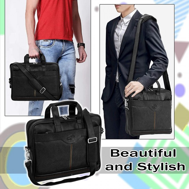 Storite PU Leather14 inch Laptop Shoulder Messenger Sling Office Travel ...