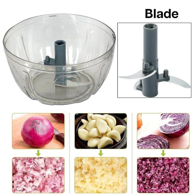 Tizer Food Chopper 650ml, 2 in 1 Quick & Easy 3 Blade Manual Hand-Press ...